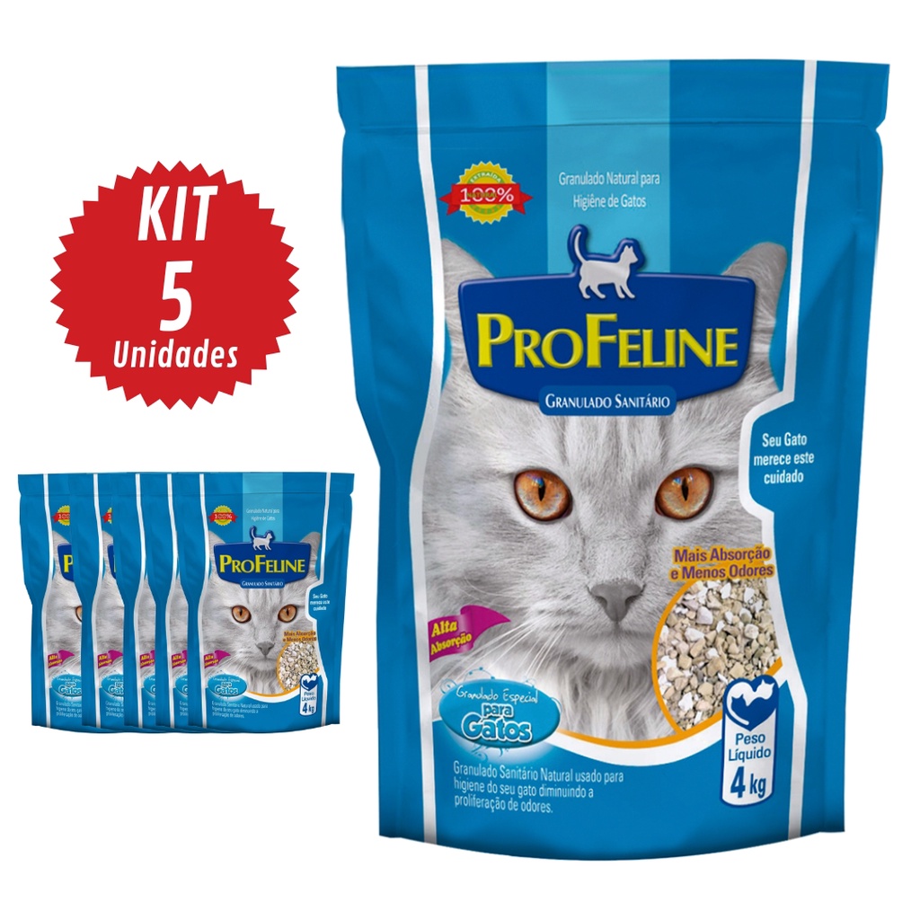 Kit 5 Unidades Areia para Gatos PróFeline 4kg | Shopee Brasil