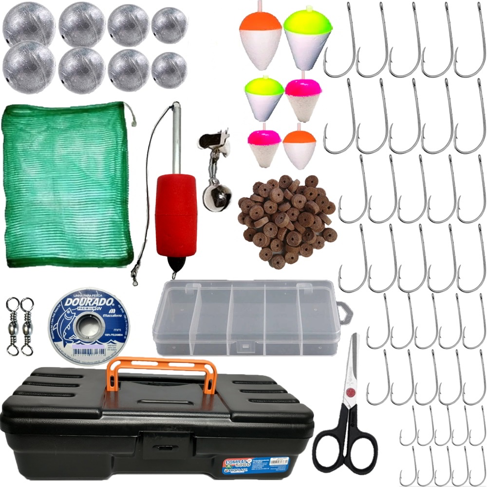 Kit Pescaria Esportiva Caixa de Pesca + Rede de Pesca Anzol Chumbada ...