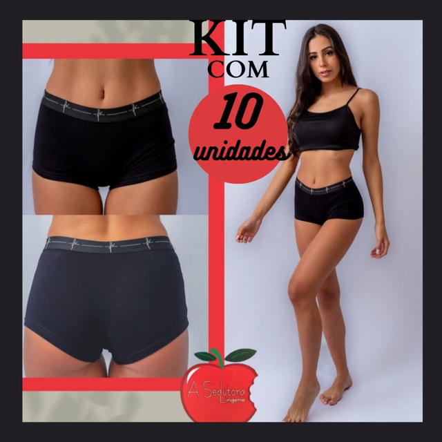 Kit 10 Calcinhas Box Boxer Feminina Algodão Shortinho Adulto Cueca Cotton | Shopee Brasil