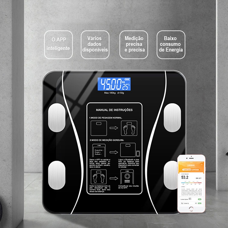 Balança Digital Corporal Bioimpedancia com Aplicativo Bluetooth ...