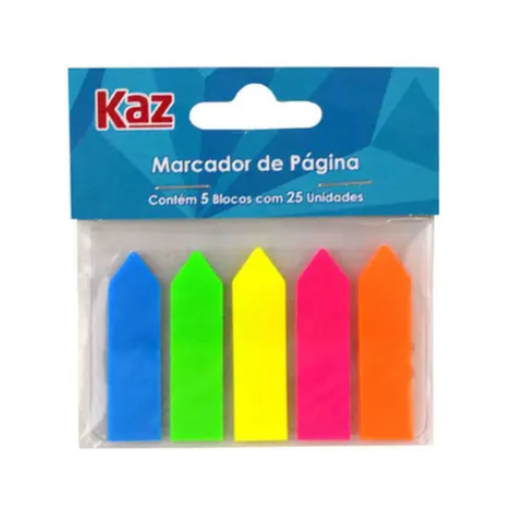 Marcador de Página Cores Neon 5 Blocos com 25 Unidades Cada - Kaz ...