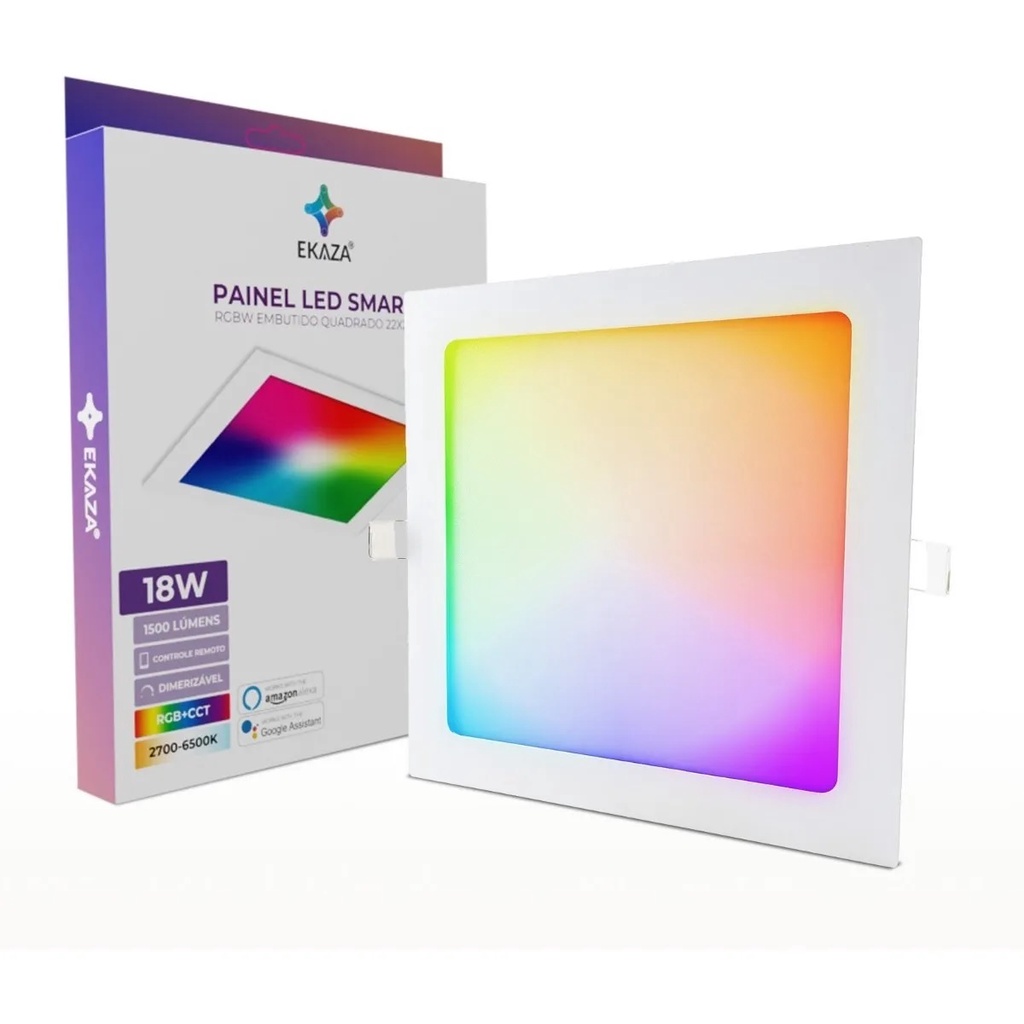 Painel LED Smart RGB+CCT Embutir Quadrado Ekaza 18W 1500 Lúmens ...