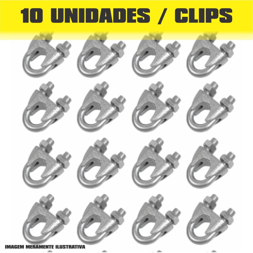 10 unidades Kit Clip Grampo Leve para Cabo de Aço Galvanizado 1/8 (3mm ...