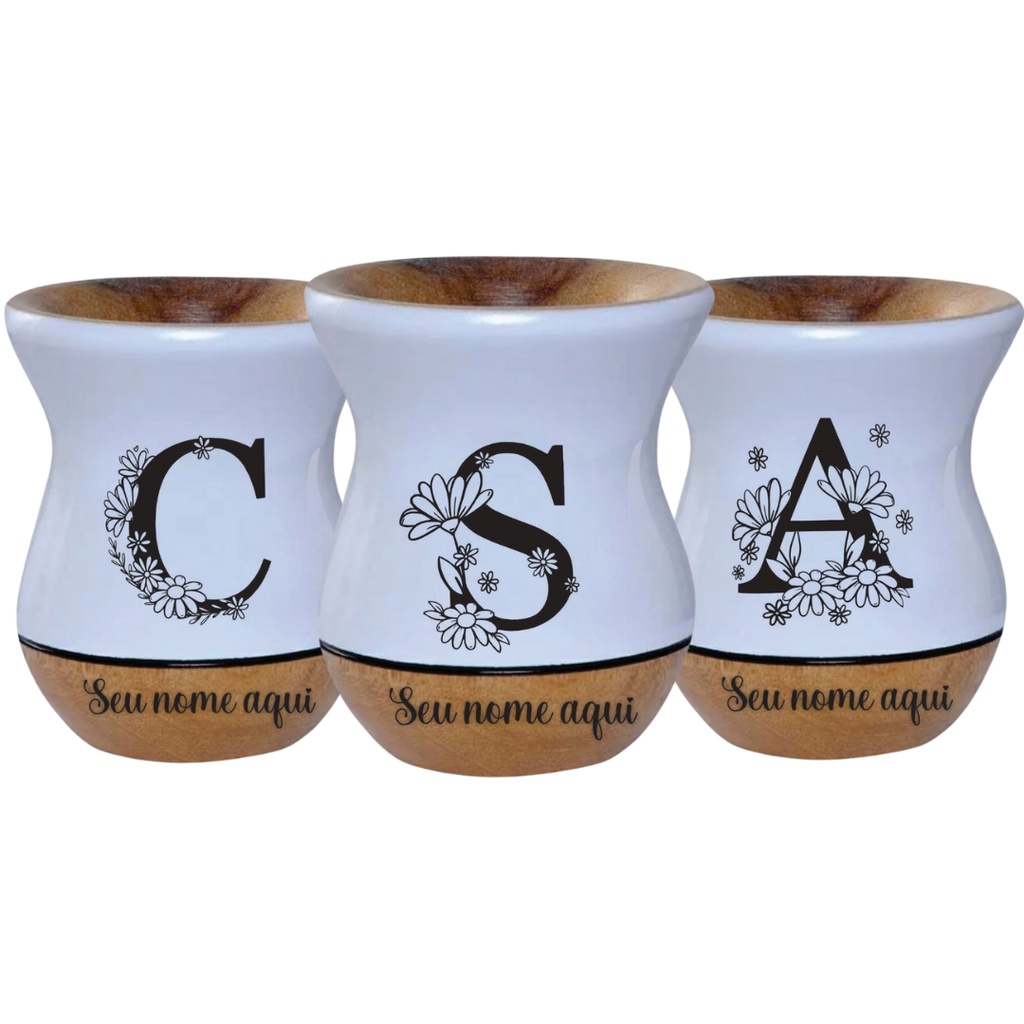 Cuia Personalizada Com Inicial e Nome Premium Branca | Shopee Brasil