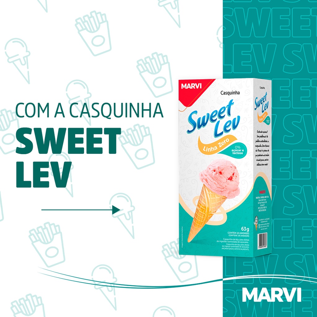 Casquinha de Sorvete 0% Açucar e Lactose Swet Lev Marvi 63g com 18 ...