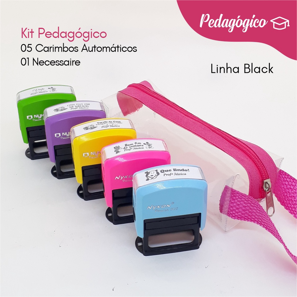 Kit 5 Carimbos Pedagógicos Automáticos + Necessaire Carimbo ...
