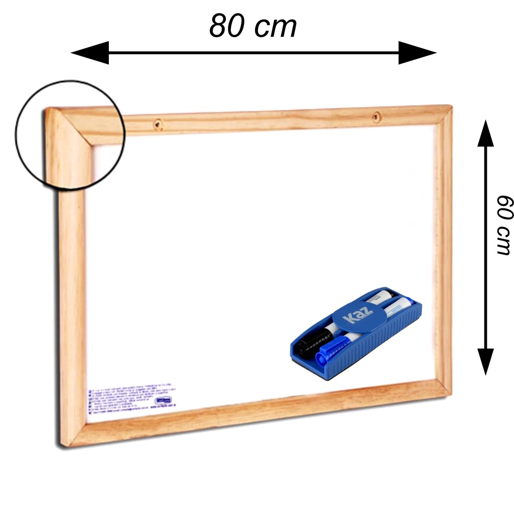 Lousa Quadro Branco moldura de madeira 80x60 com apagador e canetas de ...