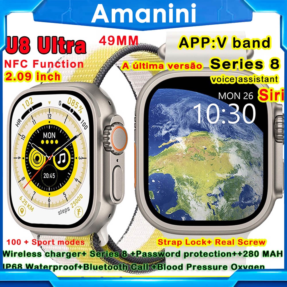 Relógio Original U8 Ultra Smart Watch 49mm 2.09 Polegadas NFC Bluetooth Chamada IP68 À Prova D ...