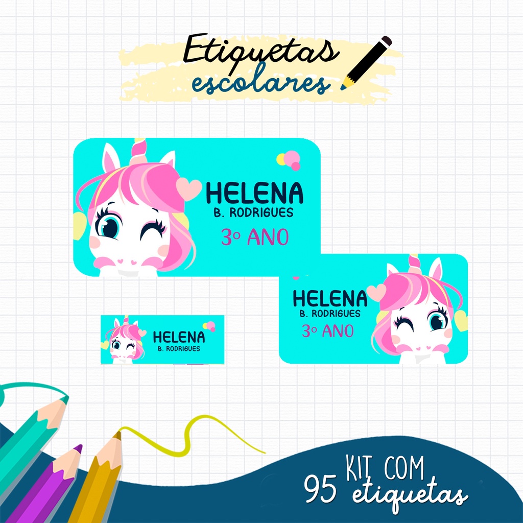 Etiqueta Escolar UNICÓRNIO CUTE | Shopee Brasil