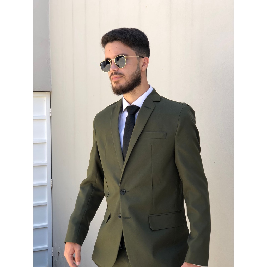 Terno Slim Verde Militar Oxford Paleto+Calça+Barato! | Shopee Brasil