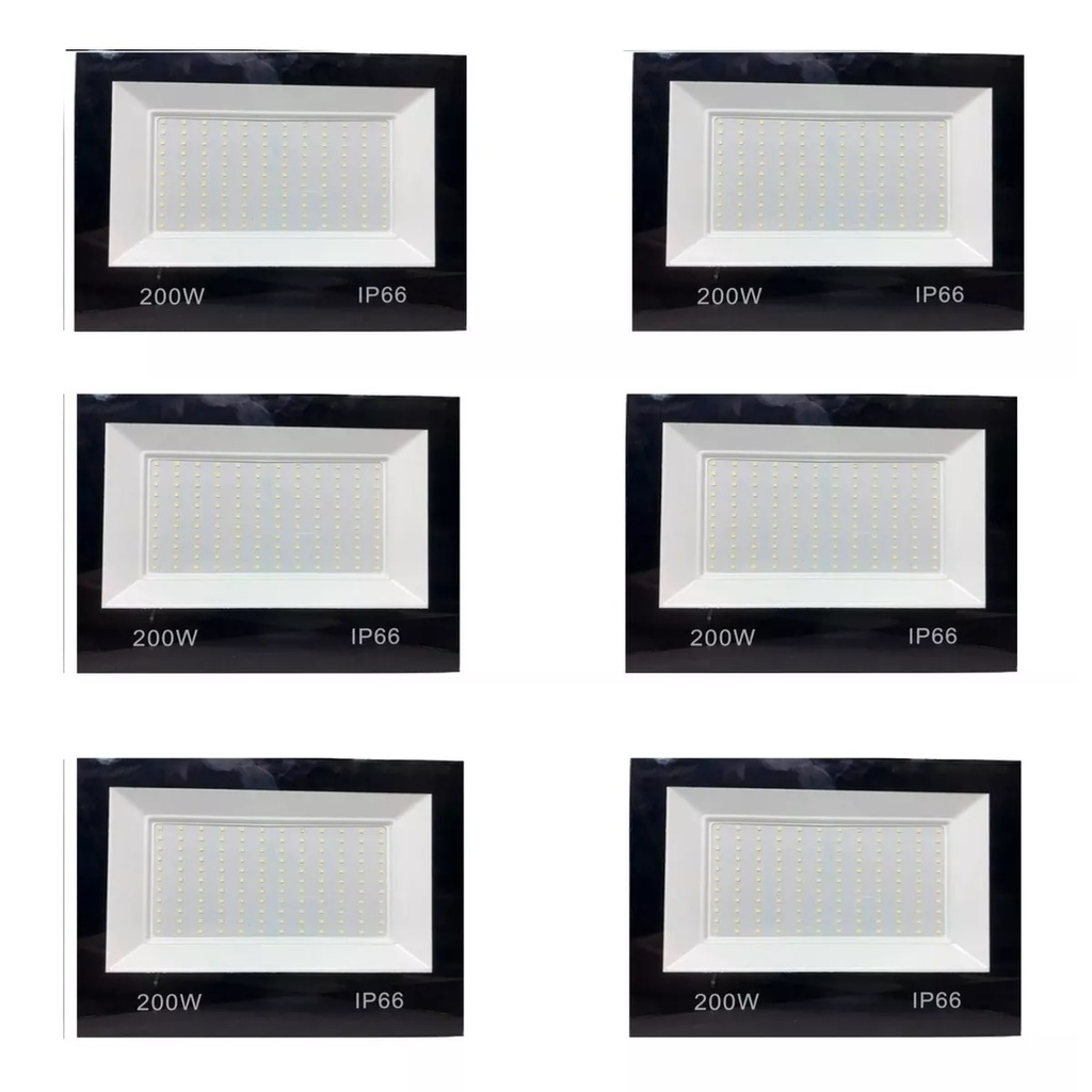 Kit C/6 Refletores Led 200w Holofote Bivolt Prova Dágua Ip66 VERDADEIRO 200W | Shopee Brasil