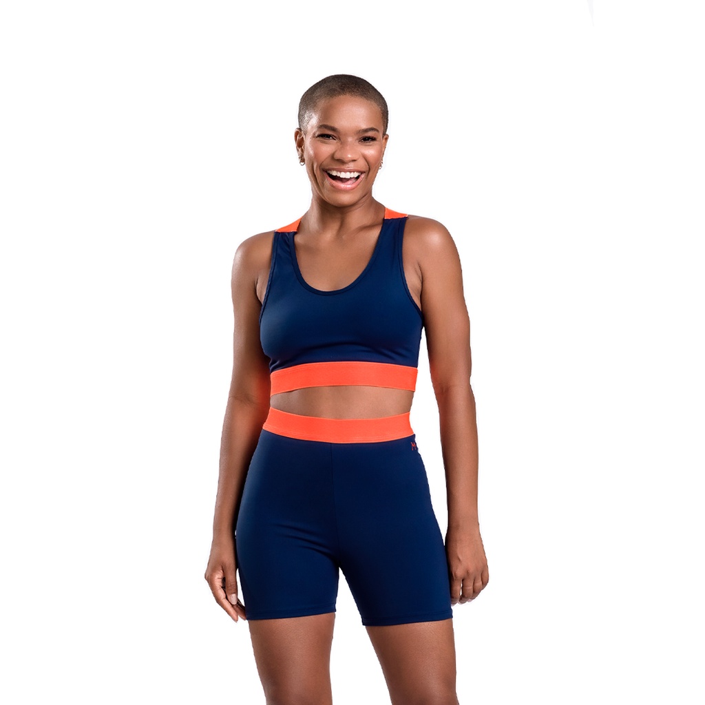 Conjunto Academia Feminino Short Com Top Neon Coral Massam Fitness ...