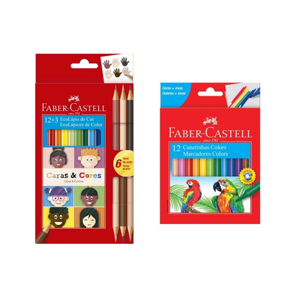 Kit material escolar 1 caixa de lapis de cor 12 cores + 3 lapis tons de ...