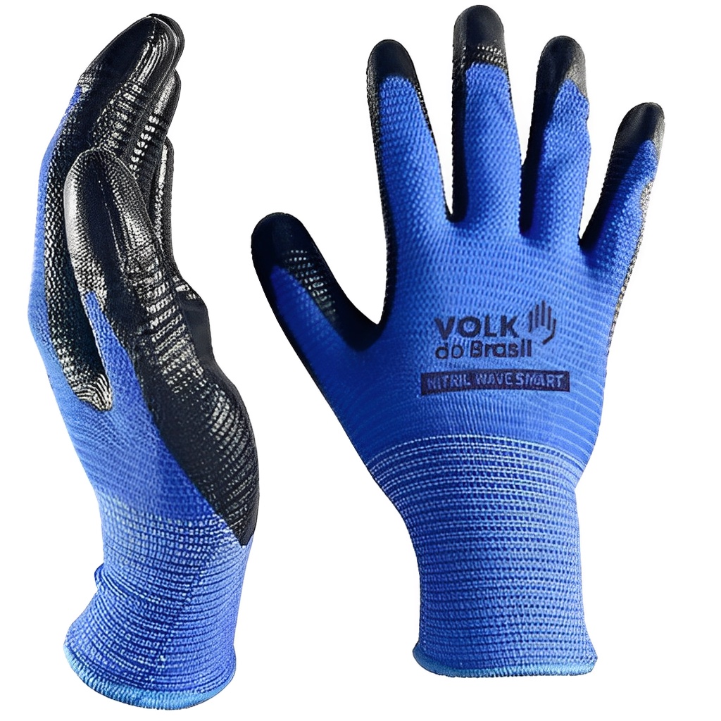 Luva de Segurança Nitril WAVE Latex Azul Tamanho 9/G - VOLK | Shopee Brasil