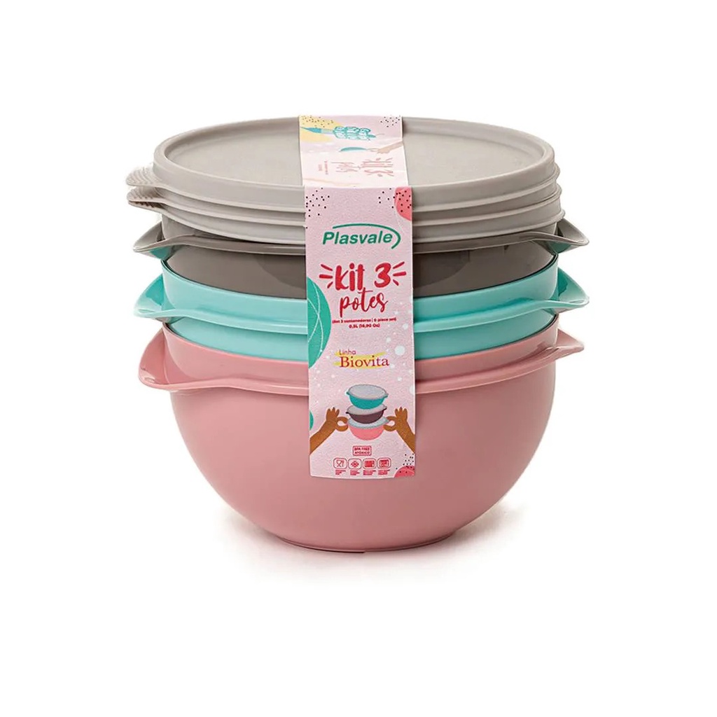 Kit Conjunto 3 Potes 250ml Redondo Alimentos Marmita Plasvale | Shopee ...
