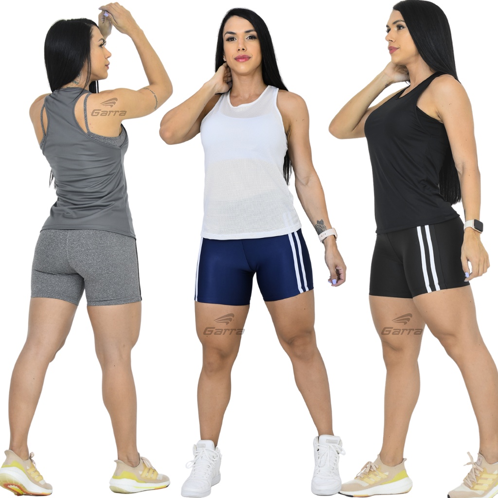 kit Conjunto Regata Dri-Fit e Short Fitness Cós Alto em Suplex Garra ...