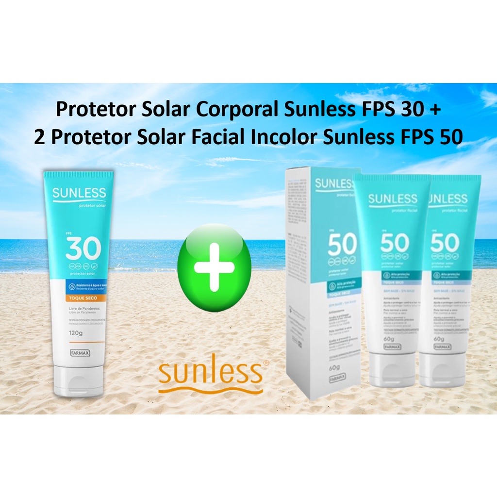 Protetor Solar Corporal Sunless 120g + 2 Protetor Solar Facial Sunless ...