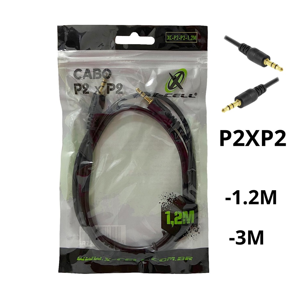 Cabo Auxiliar P2xP2 para Áudio, Som de 1.2M e 3M- X-CELL | Shopee Brasil