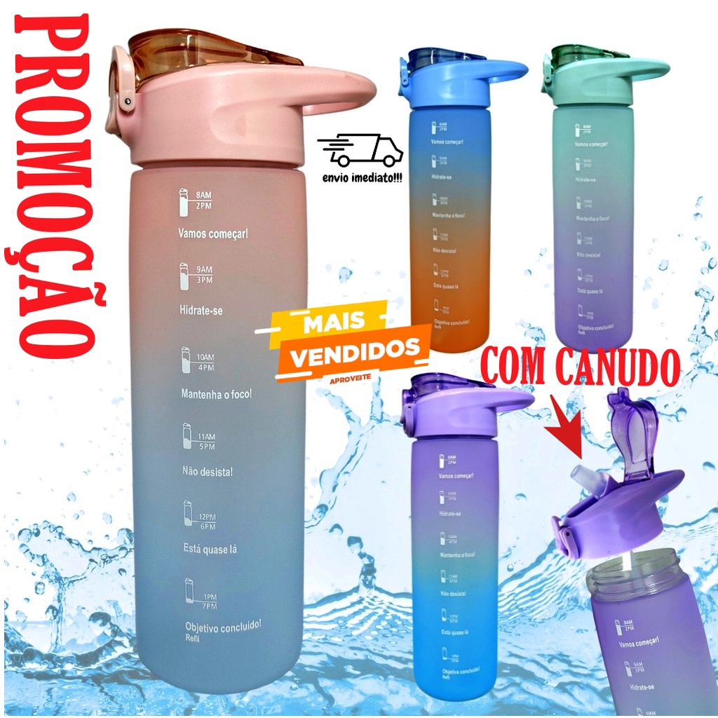 Garrafa Squeeze De Água com marcador tempo e ml 950ml Alça e Bico de ...