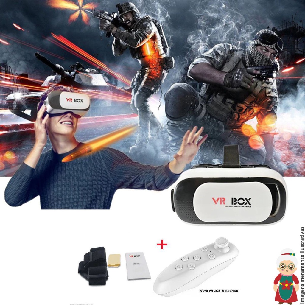 Óculos 3d Vr Box 2.0 Realidade Virtual + Controle Cardboard 3d Bluetooth Para Celular Envio ...