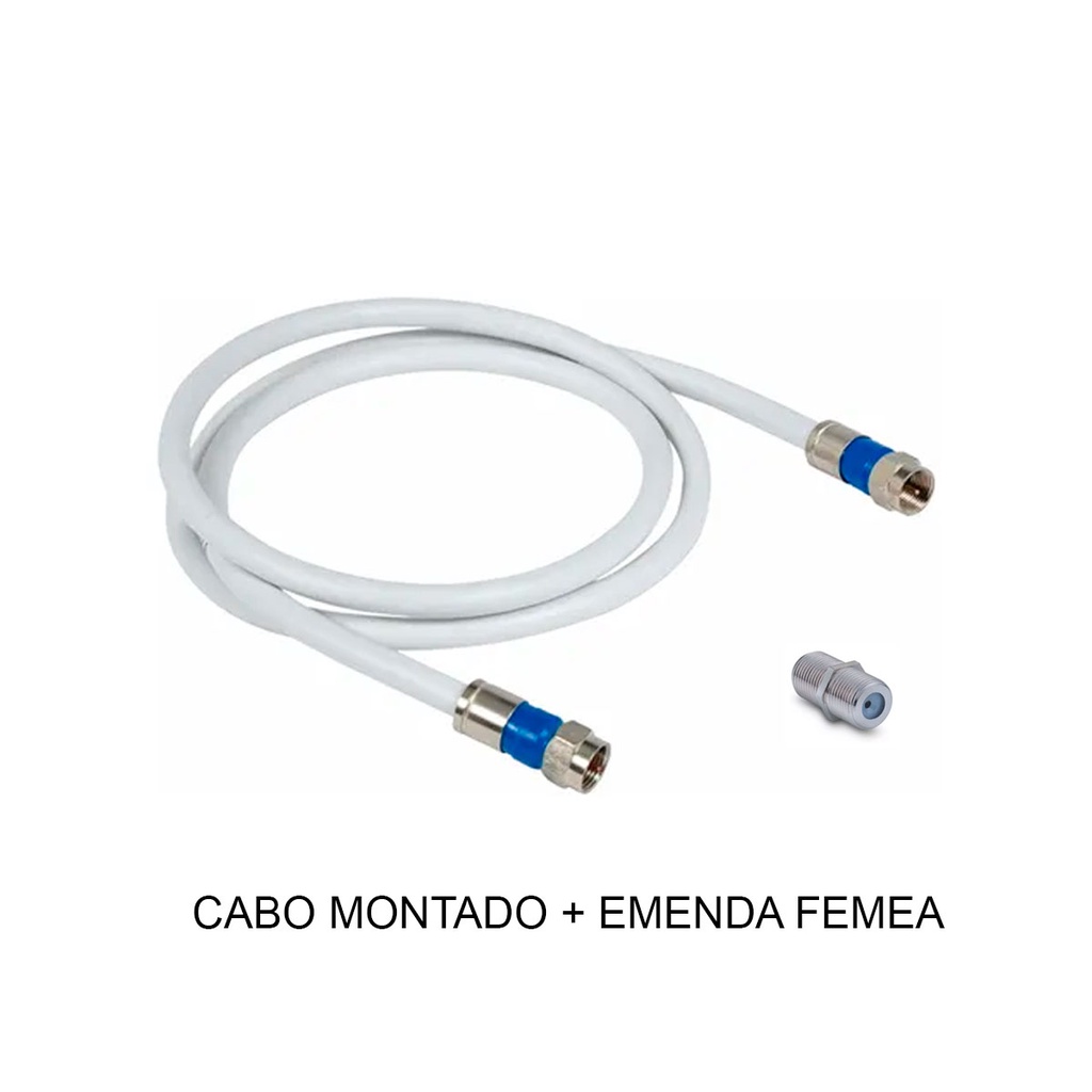 Cabo Coaxial Rg6 2 Metros Extensor macho + Emenda Femea 95% Malha para ...