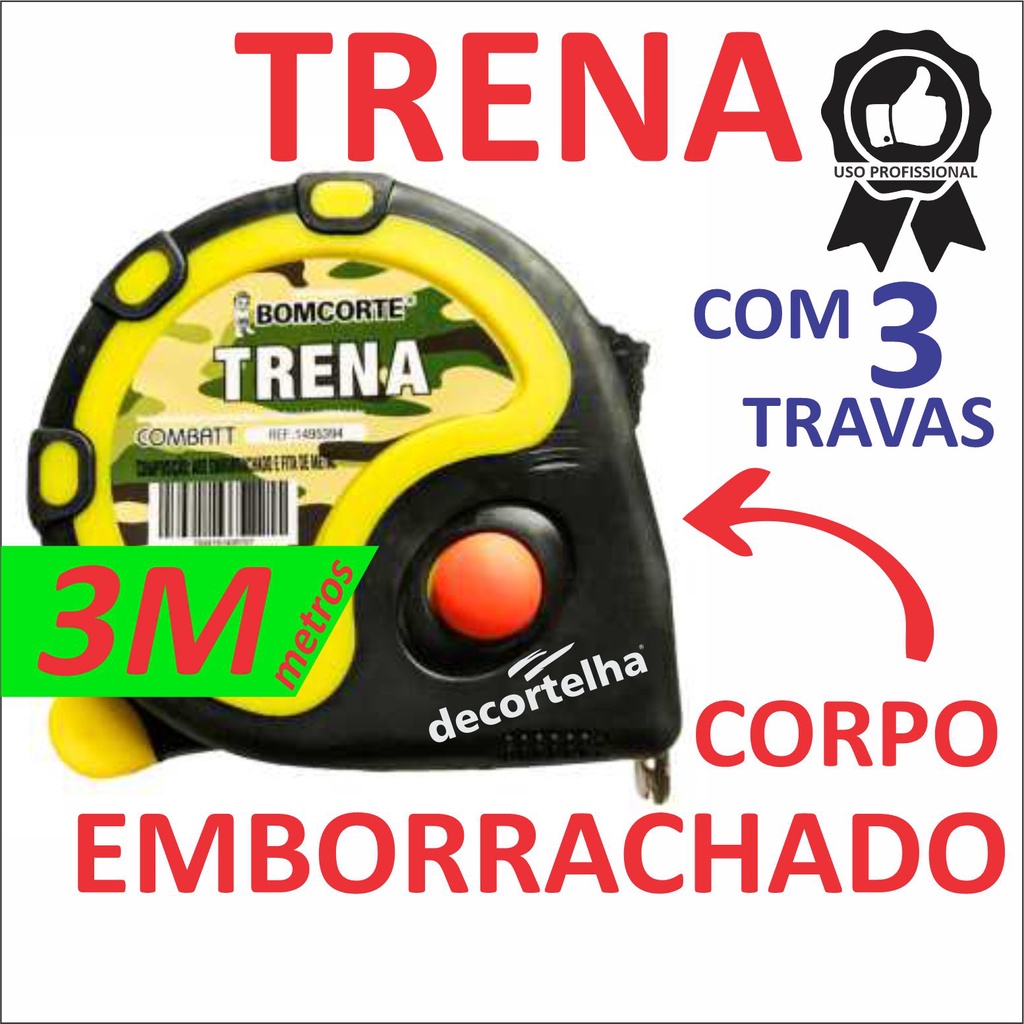 Trena 3 metros de aço Metrica Emborrachada Total | Shopee Brasil