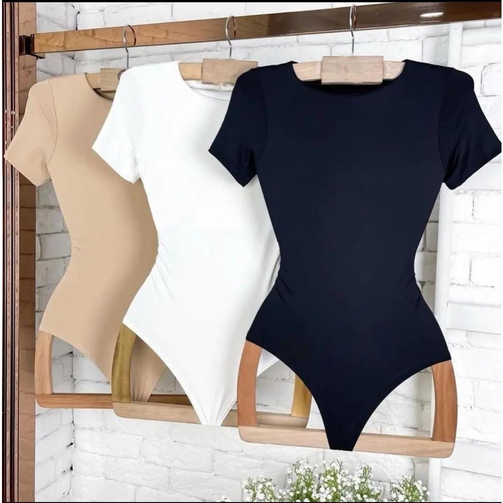 Body Collant Poliamida Simples Delicado Manga Curta Liso Gola Redonda ...