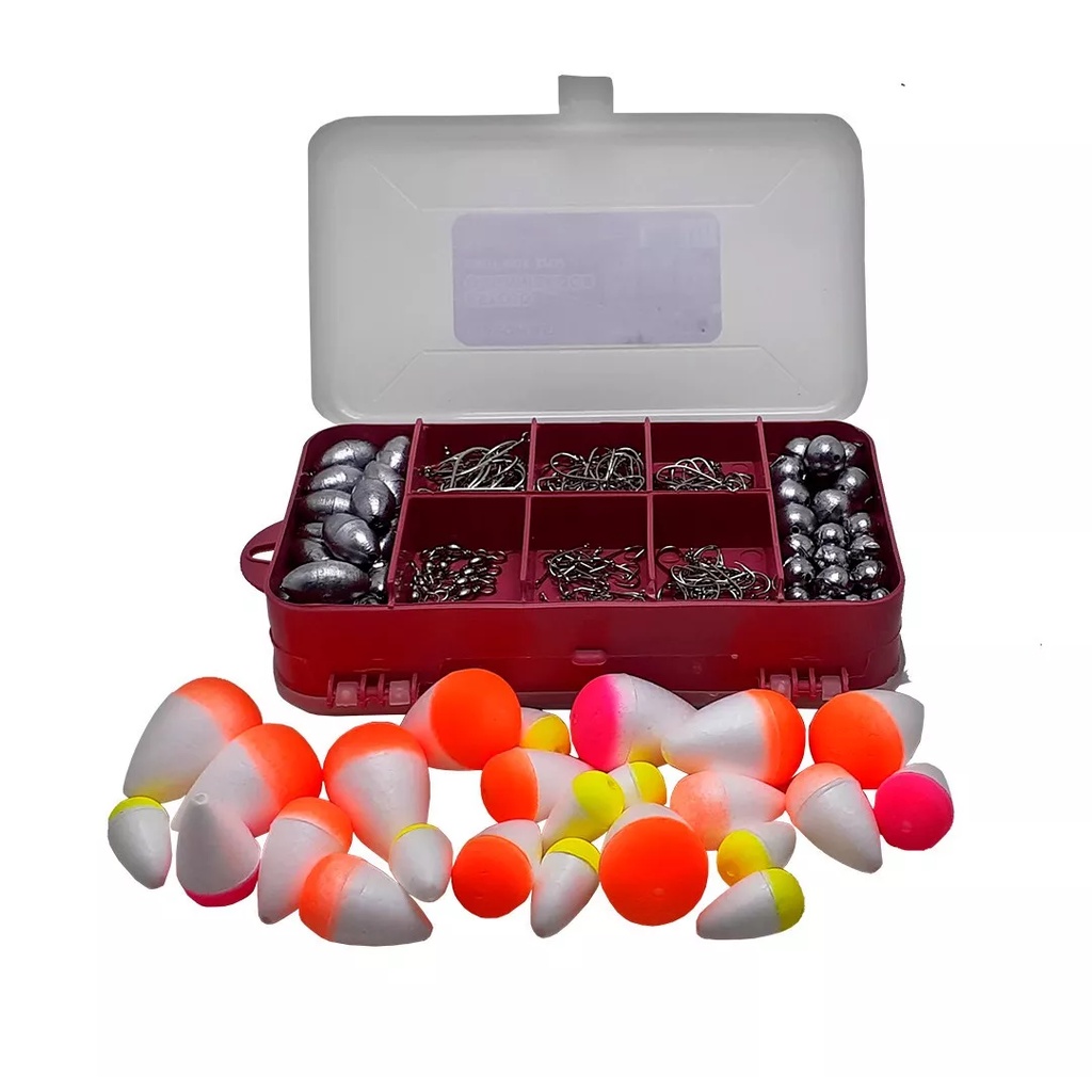 Kit Pesca Completo Rosa Estojo Chumbada Anzol Giradores Empate Boias ...