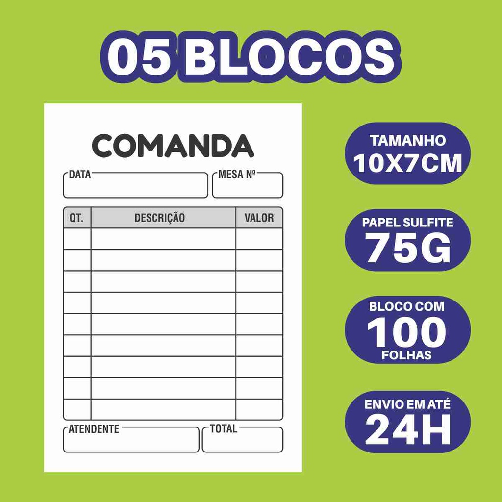 Bloco de Comanda (100 folhas cada bloco) Kit 05 A 20 BLOCOS | Shopee Brasil