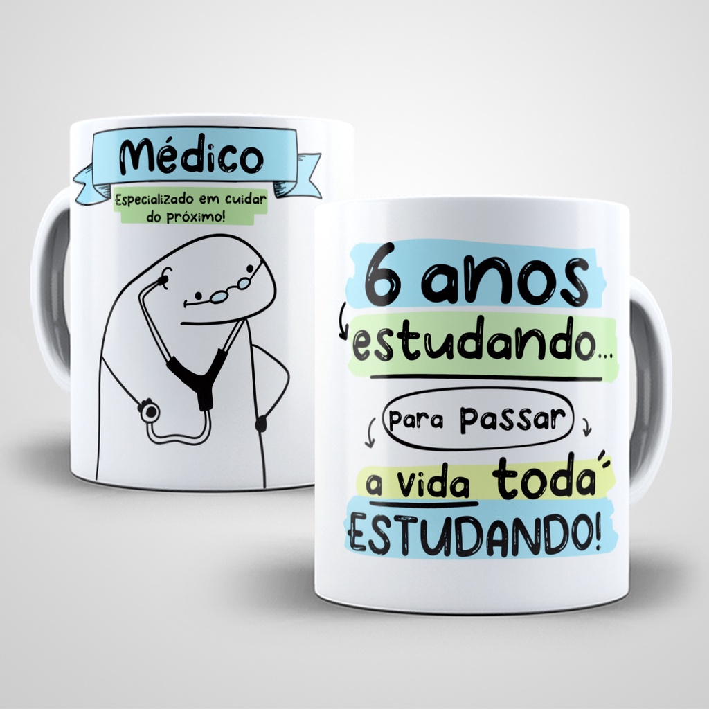 Caneca Porcelana Profissão Médico Meme Flork- Especializado em Cuidar ...