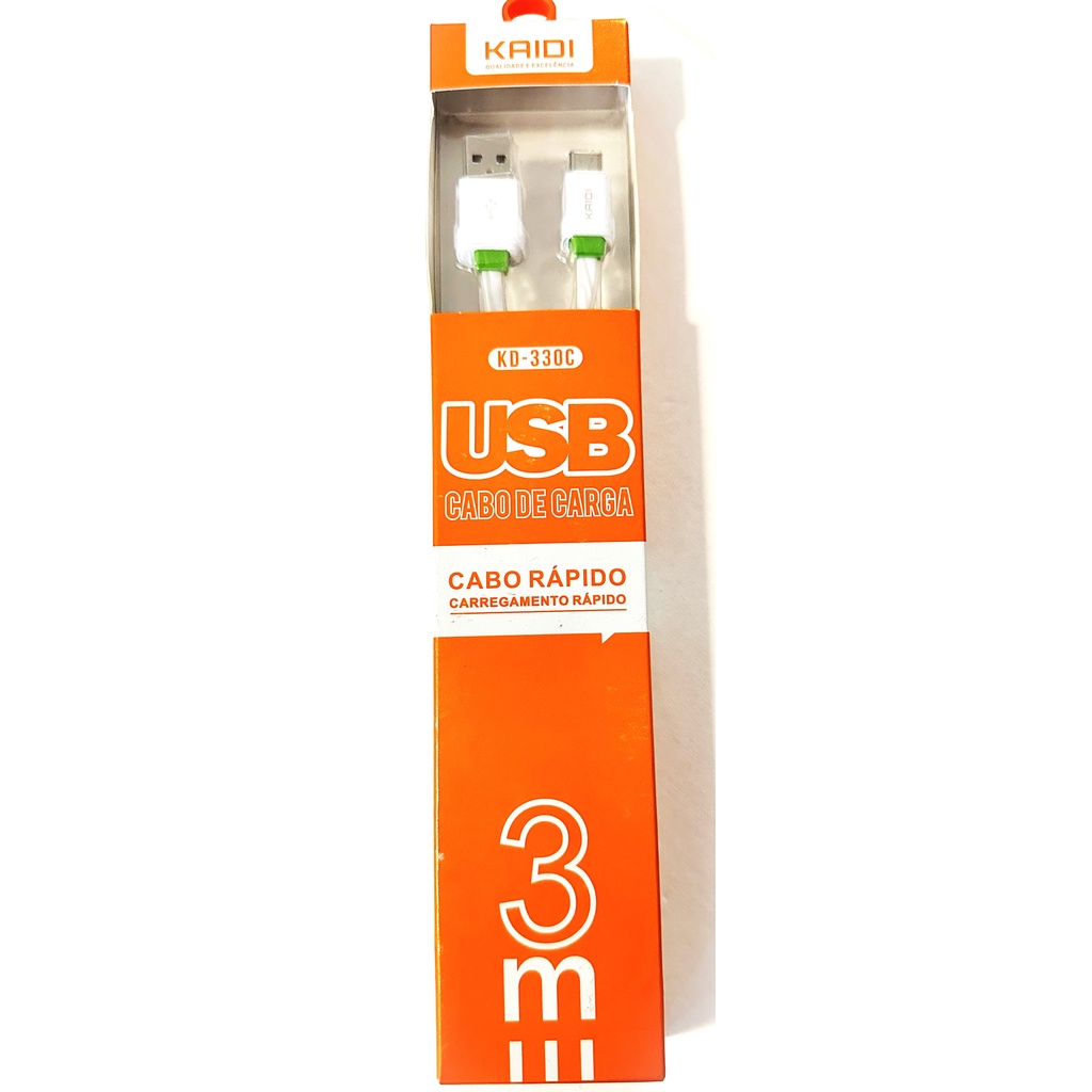 Cabo USB CARGA E DADOS Tipo C Kaidi 3 METROS carga rápida | Shopee Brasil