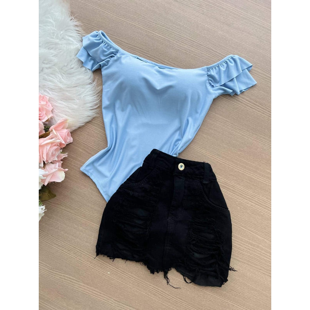 Body Manga Babado – Azul Claro | Shopee Brasil