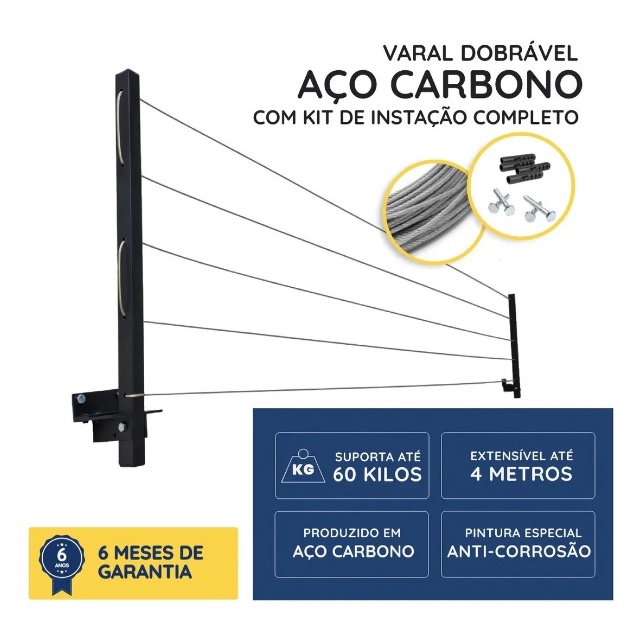 Varal Em Aço Dobrável Cabo Aço Encapado | Shopee Brasil