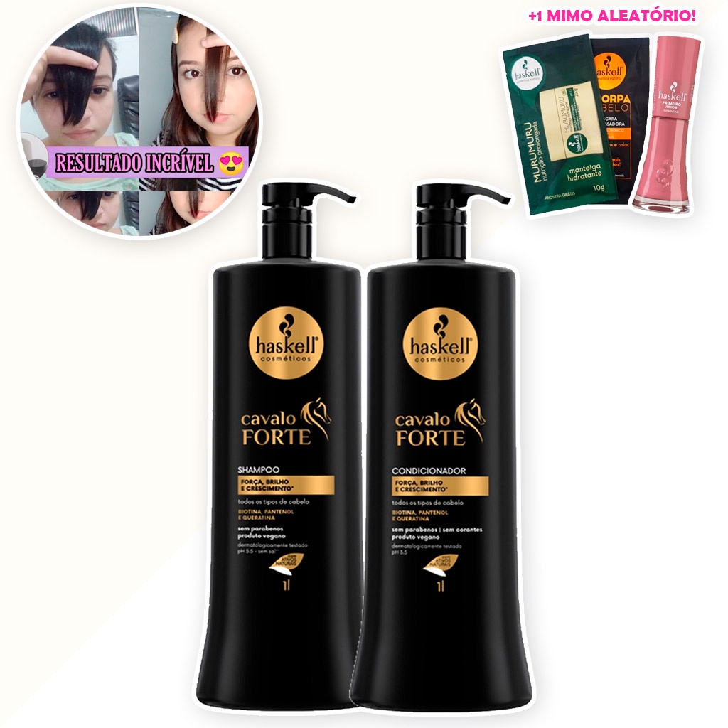 Kit Haskell Cavalo Forte Shampoo e Condicionador 1 Litro Crescimento Capilar | Shopee Brasil