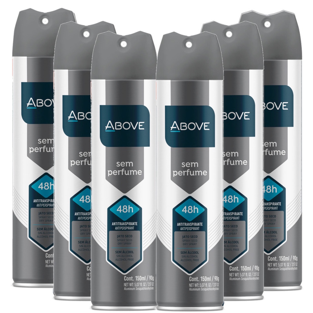 Kit 6 Desodorantes Spray Above Sem Perfume - 150ml/90g | Shopee Brasil