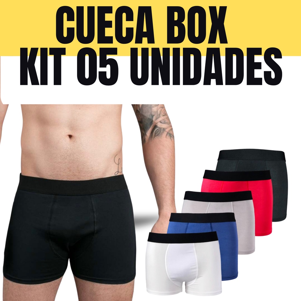 KIT 05 Cuecas Box Multimarcas Masculina Adulto Microfibra Lisas e Estampadas. | Shopee Brasil