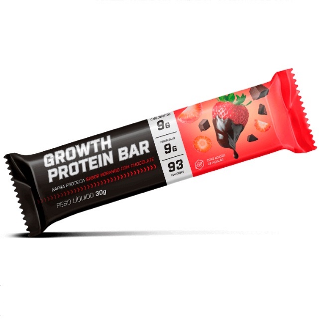 Barra De Proteina Growth / Barrinhas Zero Açucares - Sabor Morango com ...