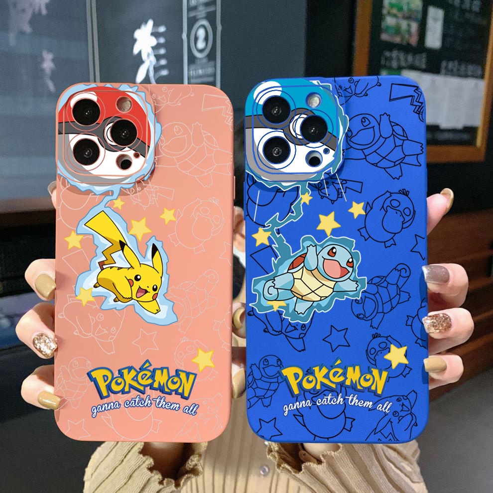 Para Xiaomi Redmi Nota 12 12S 4G Pro 5G 9S 9A 12C Capa Protetora Pokemon Pikachu Square Edge Len ...