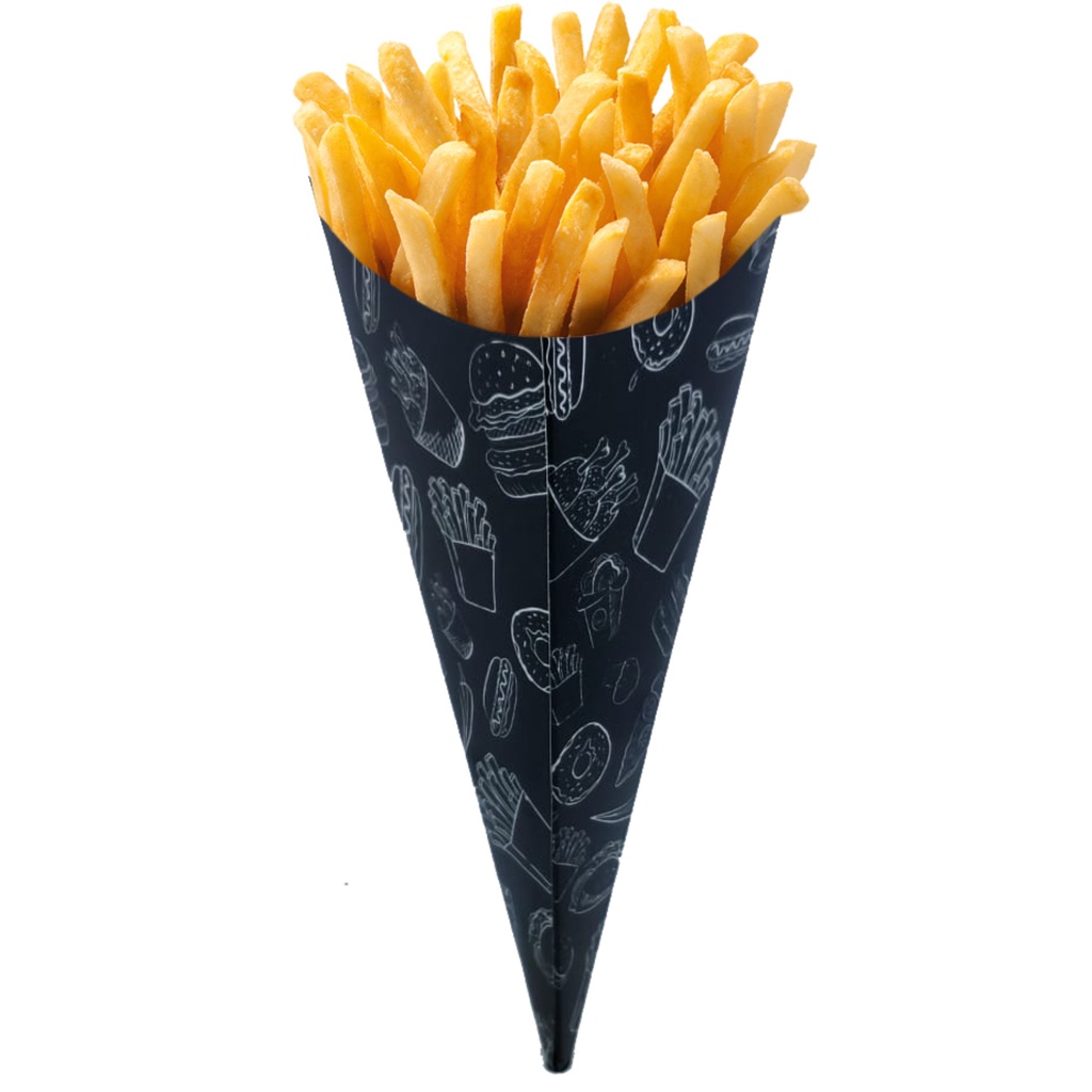 500Pçs Caixa Embalagem Porção Cone Batata Fritas Black | Shopee Brasil