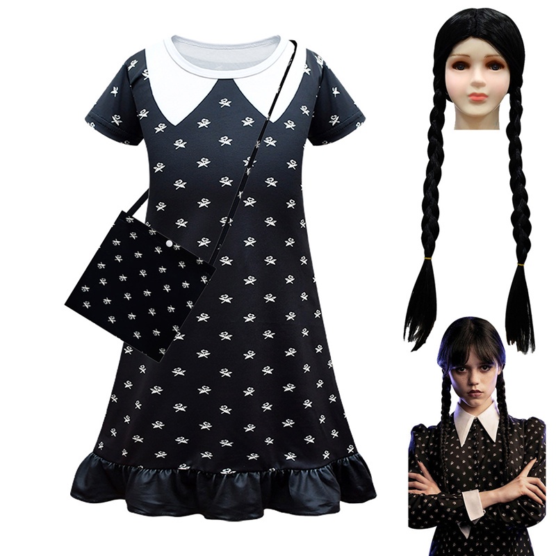 fantasia wandinha Kids Quarta-Feira Addams Vestidos Familiares Cosplay ...