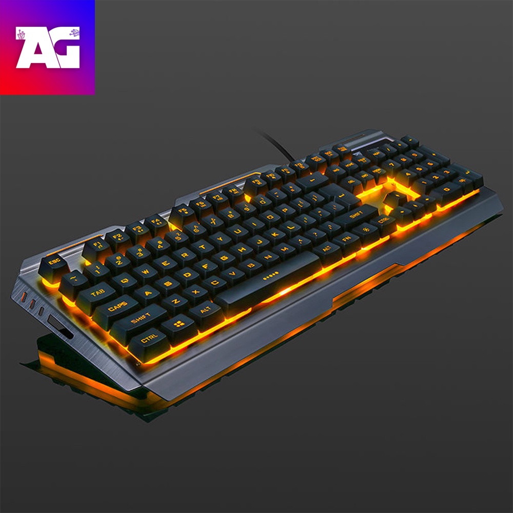 Teclado Gamer Mecânico Led laranja, ergonômico, com fio USB painel de ...