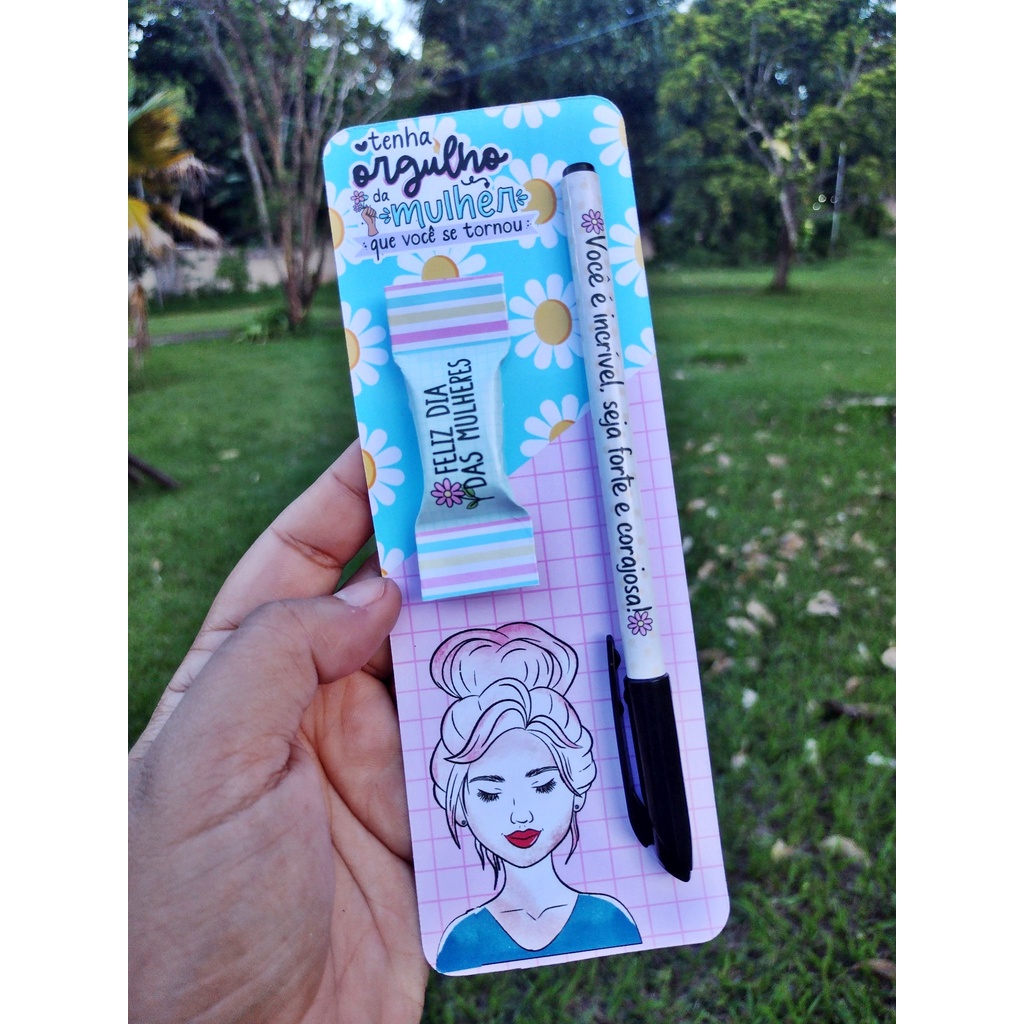 Lembrancinha Dia da Mulher: Cartão com caneta e bala kit - Faz a Boa!