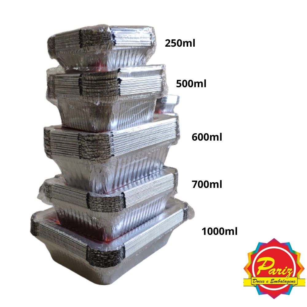 Marmita Assadeira de Alumínio com Tampa PET 250ml 500ml 600ml 700ml e 1000ml 12un - Vabene ...