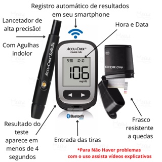 Kit Monitor Glicemia Accu Chek Guide Me Aparelho Para Medir a Glicose Com Bluetooth da Roche ...