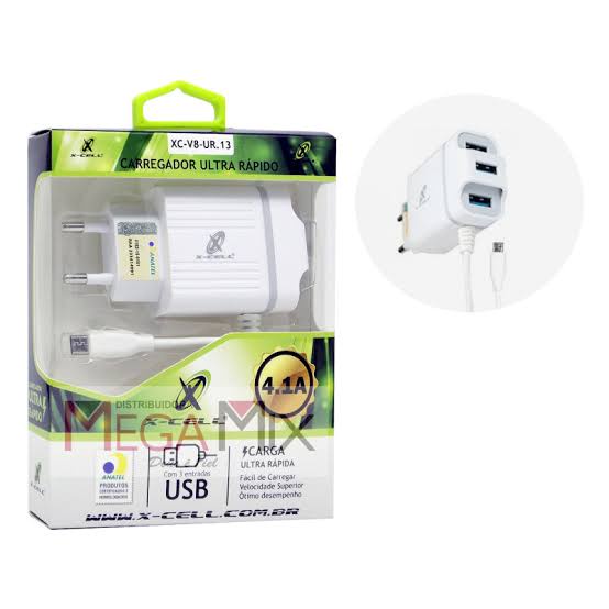Carregador Ultra Rápido Micro Usb V8 4.1a + 3 Entradas Usb CERTIFICADO ...