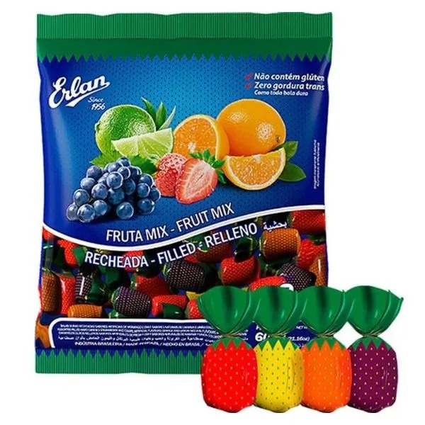 Bala Recheada Frutas Sortidas Mix 600g Erlan | Shopee Brasil