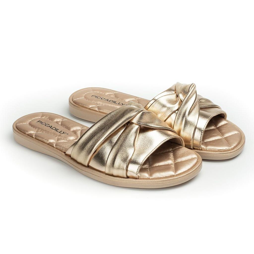 Rasteira Slide Piccadilly Original Feminina Rasteirinha Metalizado Ouro ...
