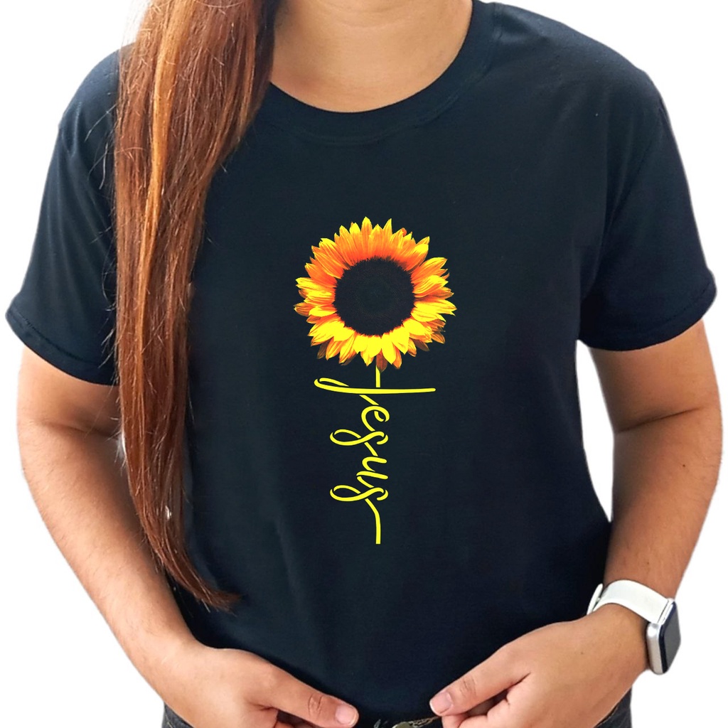 blusa t-shirt algodão fio 30.1 feminina estampa girassol 2 | Shopee Brasil