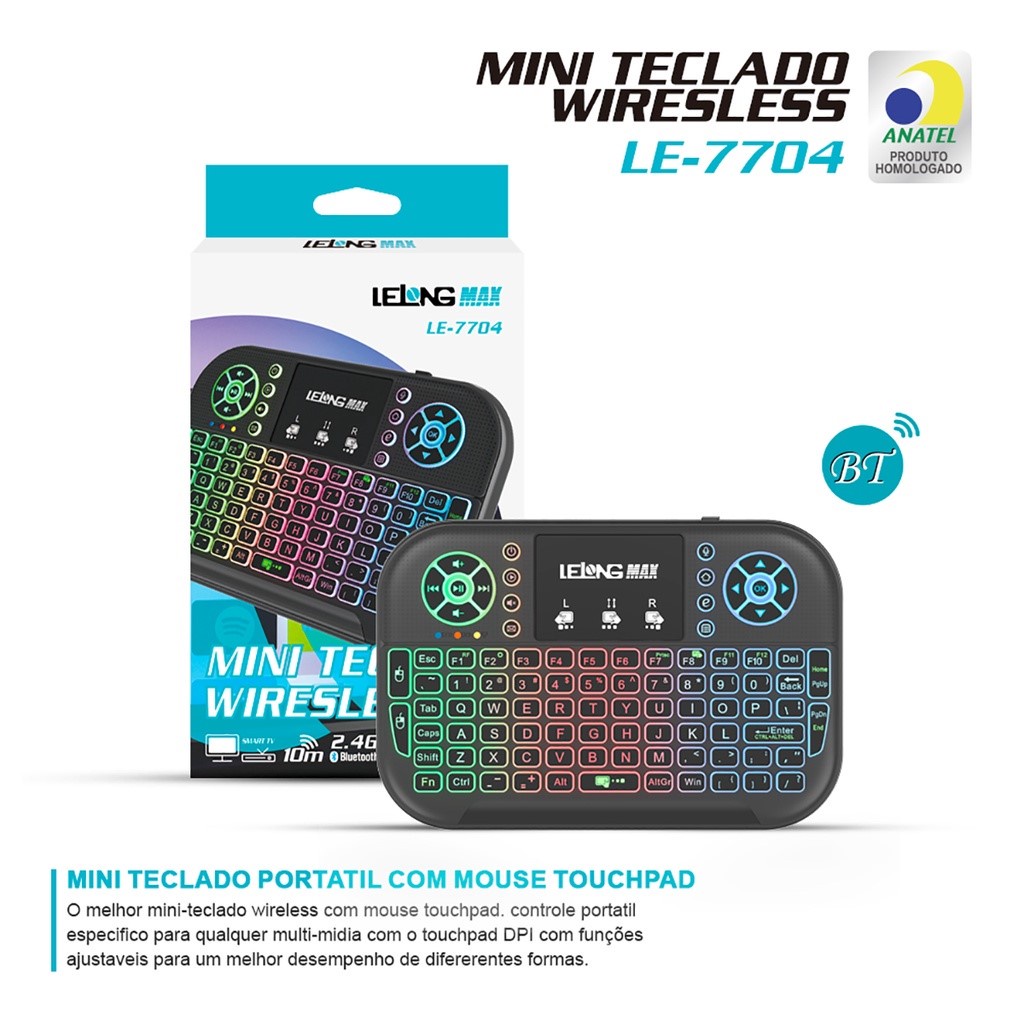 Teclado mini Bluetooth Iluminado com Touchpad Wireless 2.4G Bateria de ...