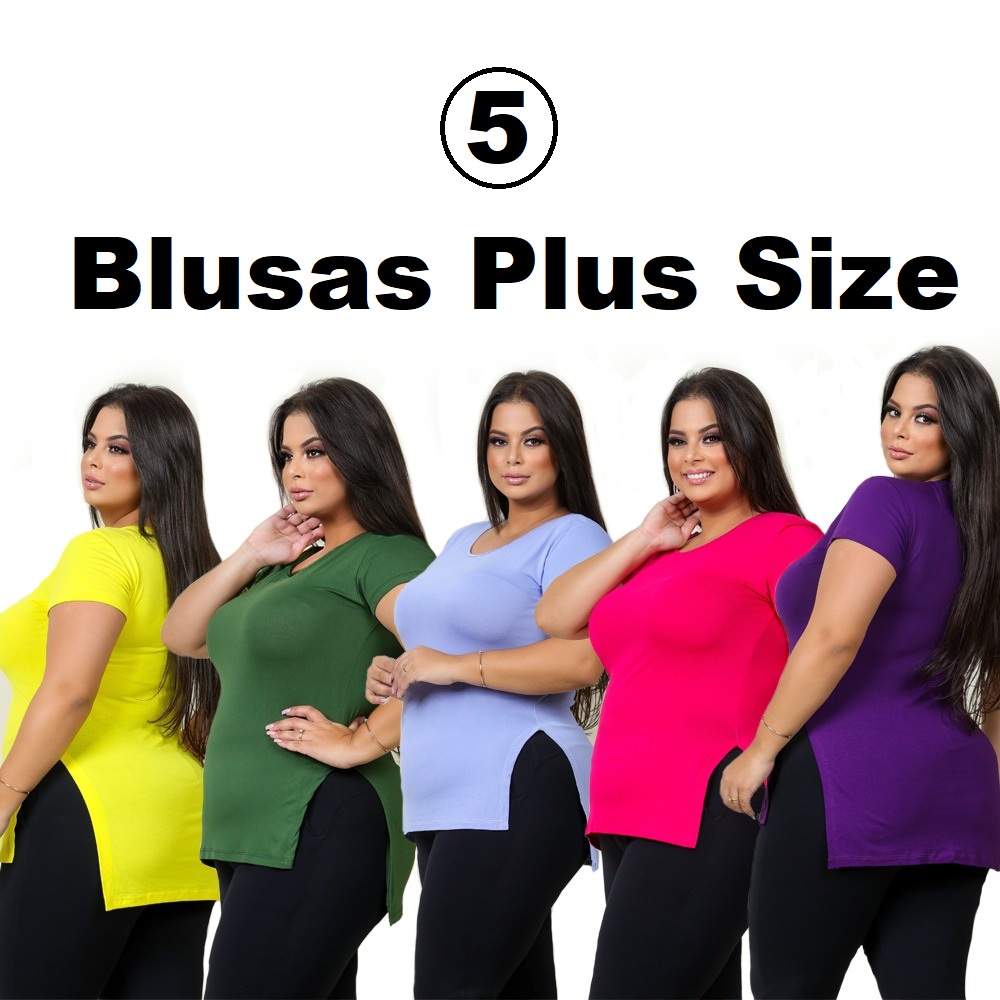 5 Blusas Plus Size Basica Feminina Para Academia Cobre Tapa Bumbum ...